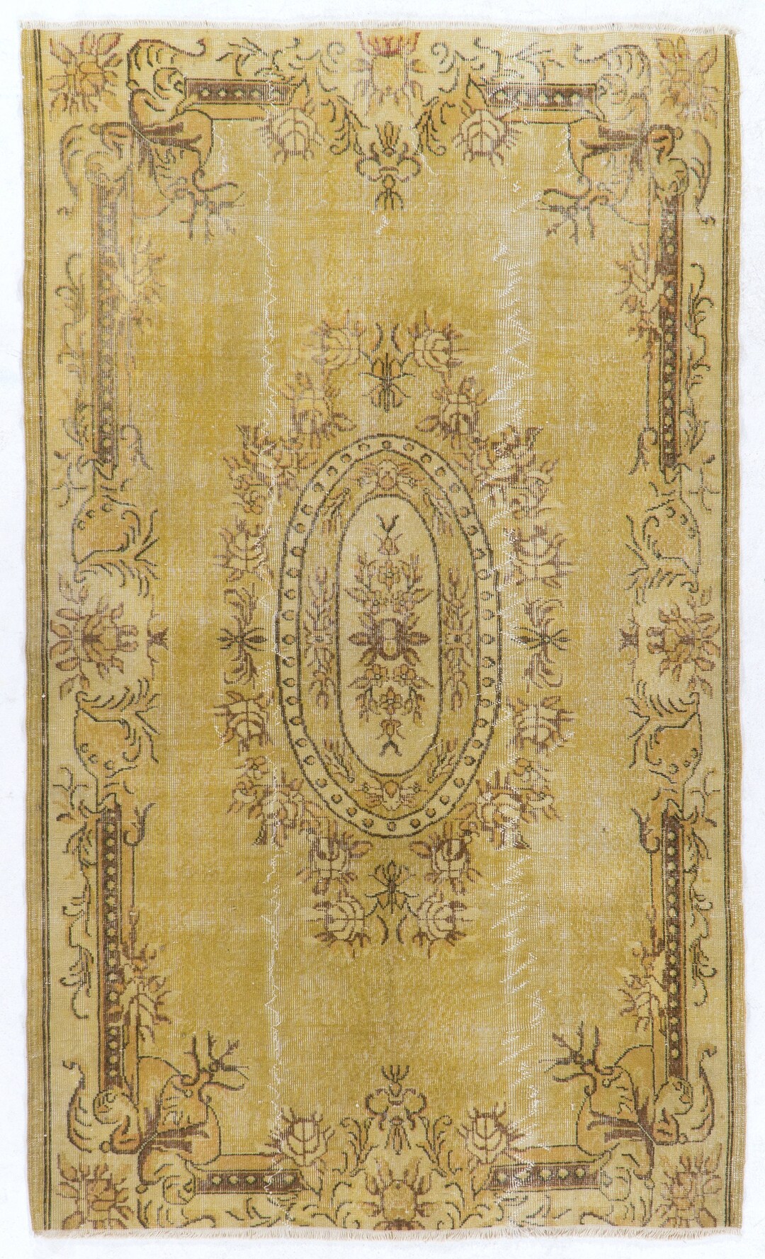 5.2x9 Ft Midcentury Baroque Style Rug Redyed in Yellow Color. NC1066 - Etsy