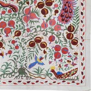 4.9x7 Ft Pomegranate Tree Design Crochet Silk Wall Hanging, Embroidered ...