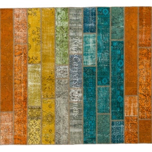 Contemporary Handmade Patchwork Rug, Colorful Wool and Cotton Turkish ...