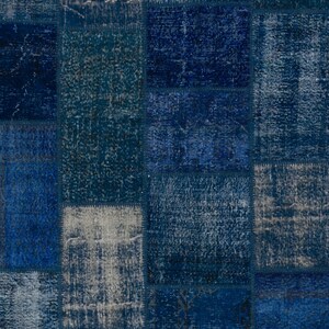 Modern Handmade Patchwork Rug, Wool and Cotton Turkish Carpet in Blue ...