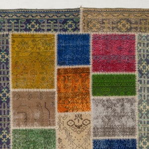 Modern Border Pattern Turkish Patchwork Rug, Bohemian Style Handmade ...