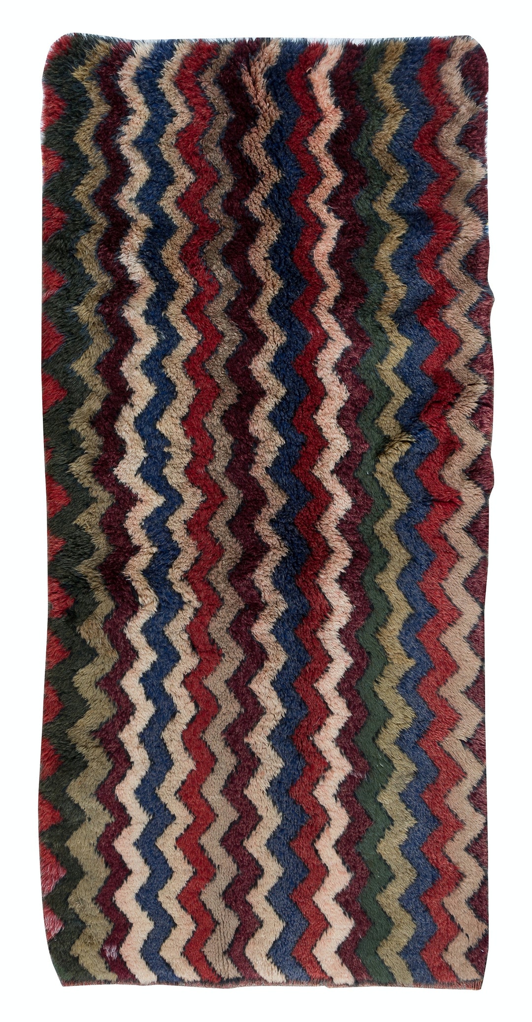 2.8x6 Ft Colorful Tulu Rug, Circa 1970, Zig Zag Design Handmade Carpet ...