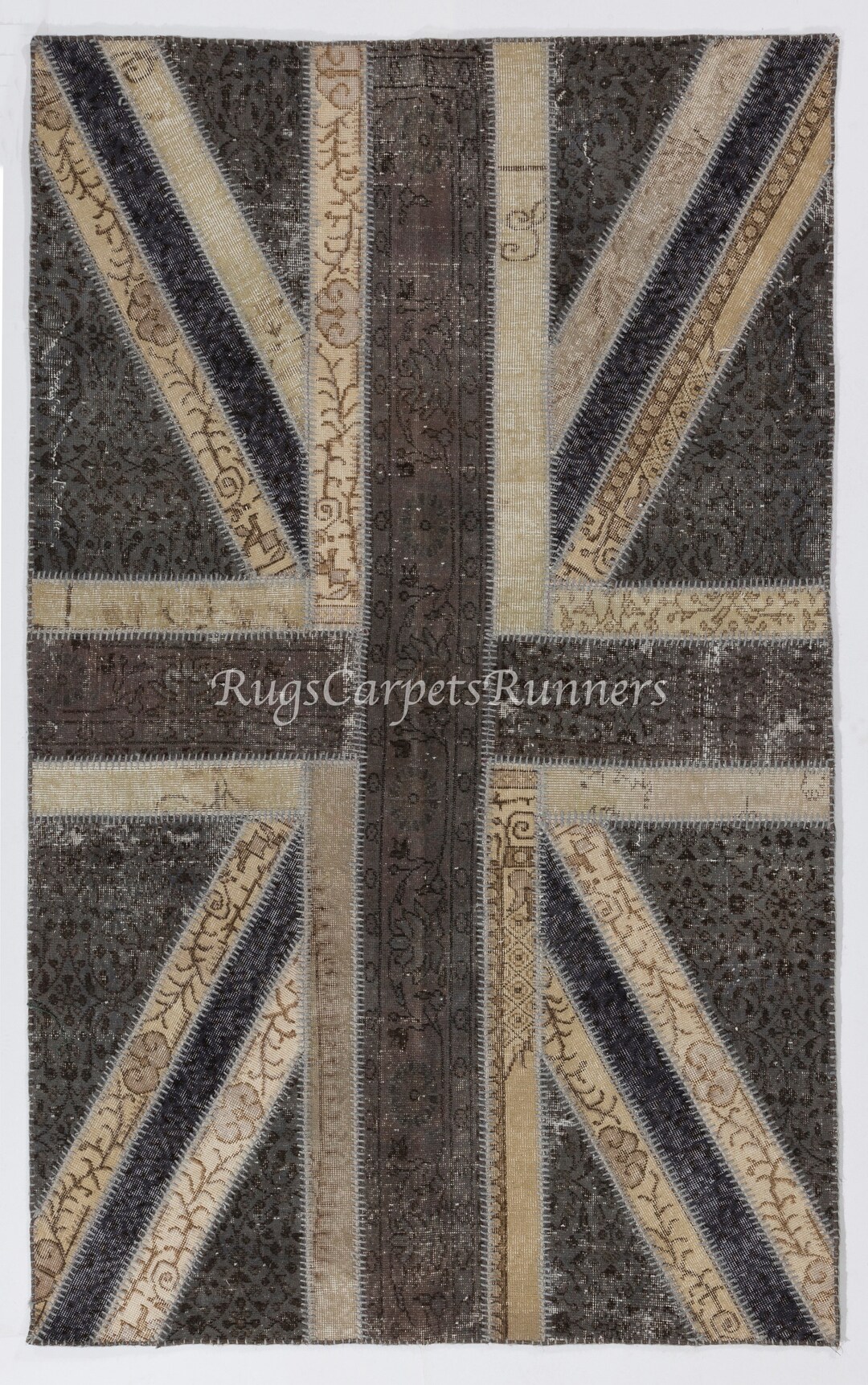 Modern Handmade Patchwork Rug With Union Jack British Flag Design, Wool ...