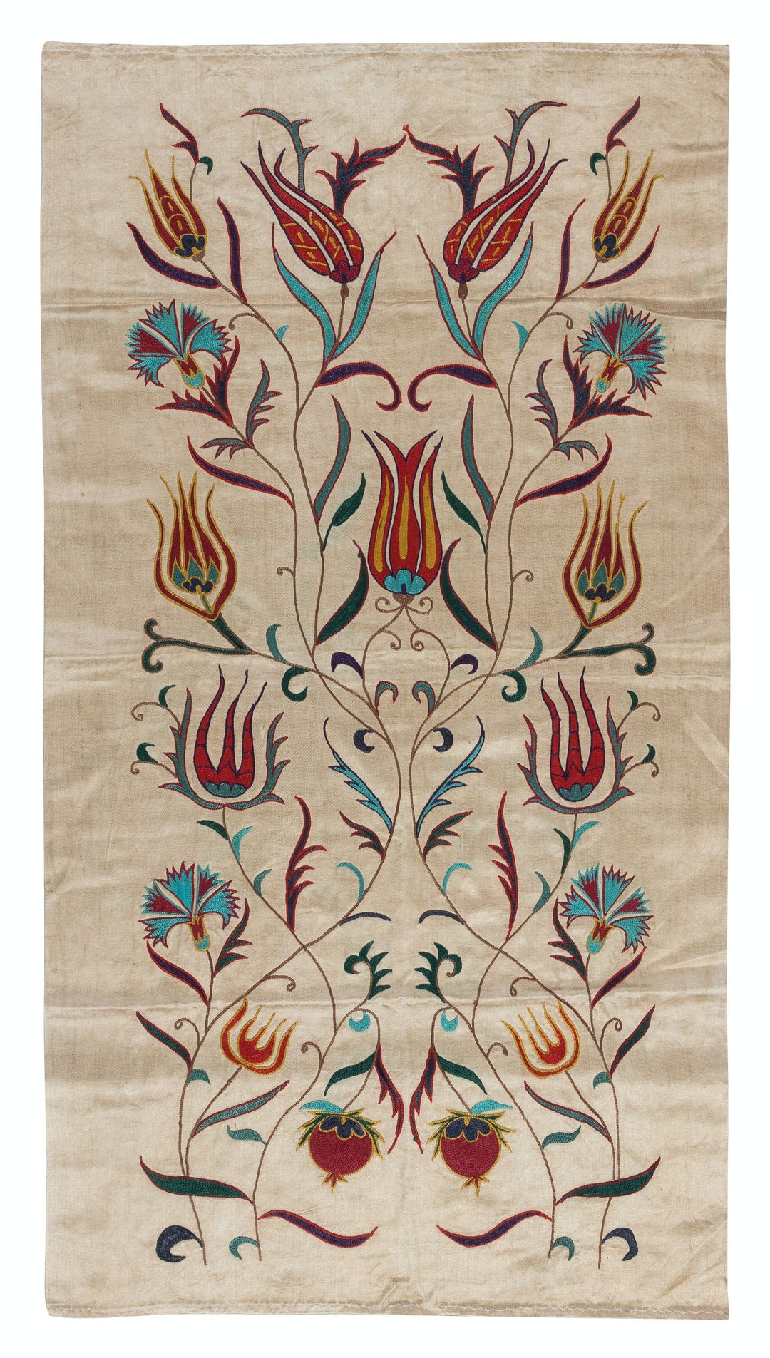 22x41 Contemporary 100% Silk Wall Hanging, Embroidered Uzbek Tapestry ...