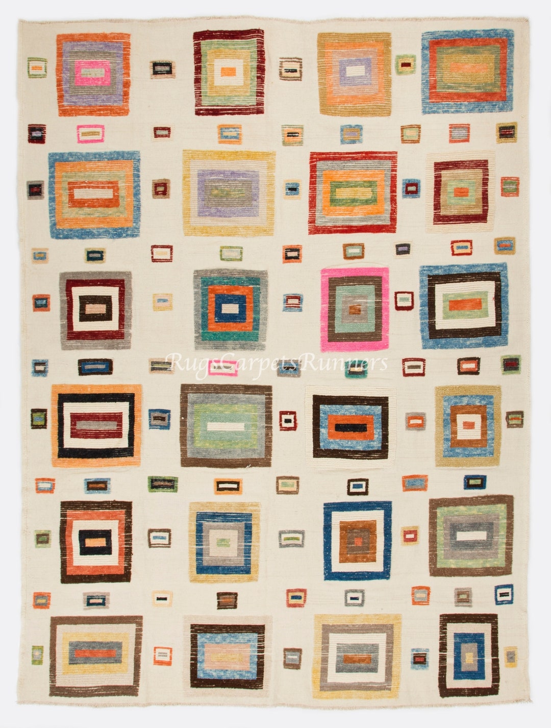 Colorful Handmade Geometric Design Rug, 100% Wool. Custom Colors ...