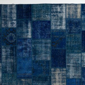Modern Handmade Patchwork Rug, Wool and Cotton Turkish Carpet in Blue ...