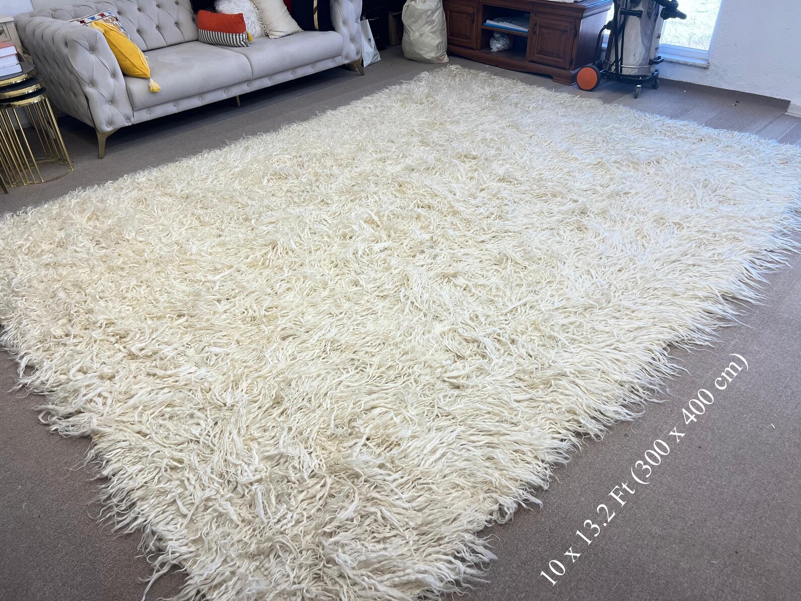 Handmade Shag Pile Mohair Rug Made of Un-dyed Natural Cream Wool ...