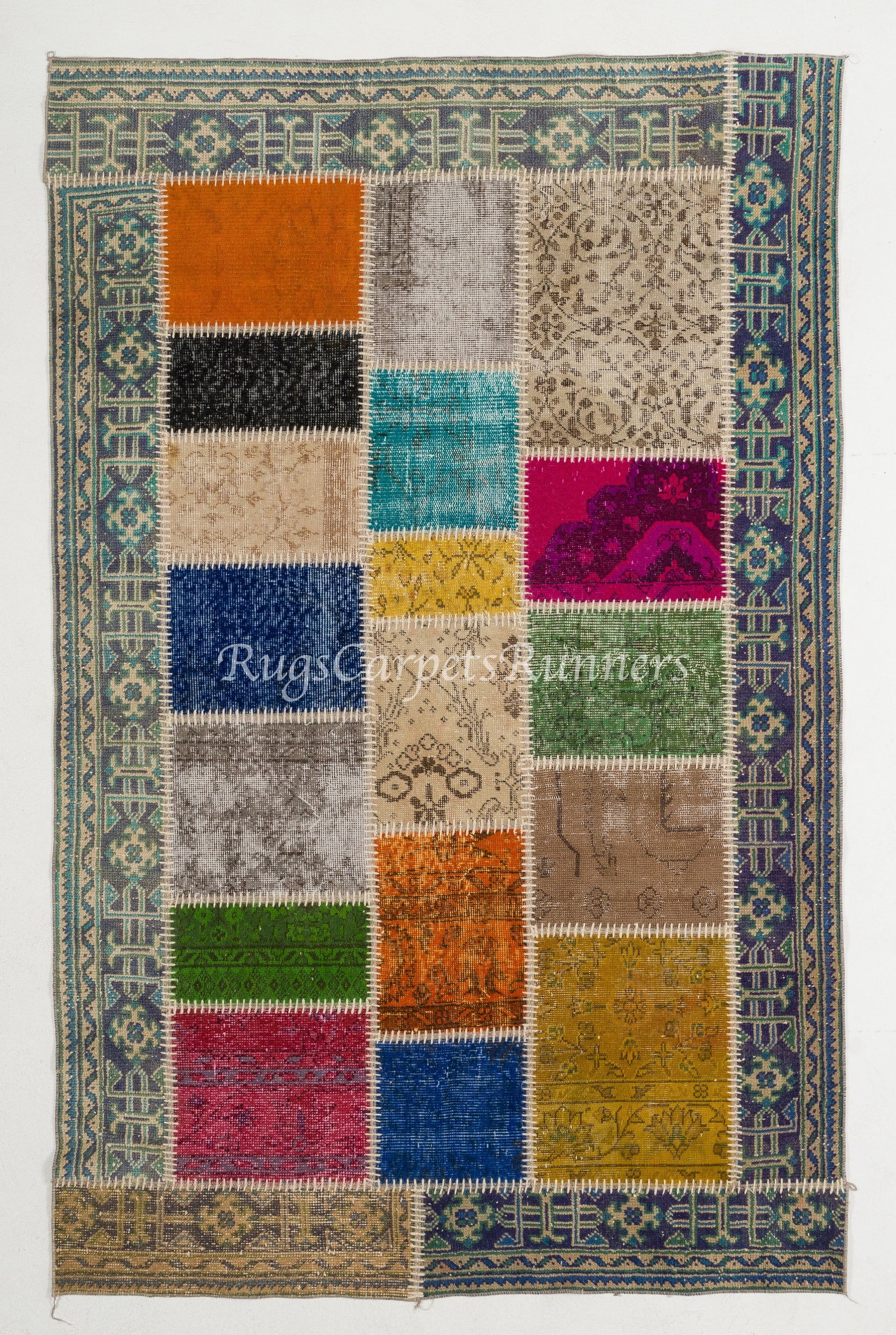 Modern Border Pattern Turkish Patchwork Rug Handmade Colorful - Etsy