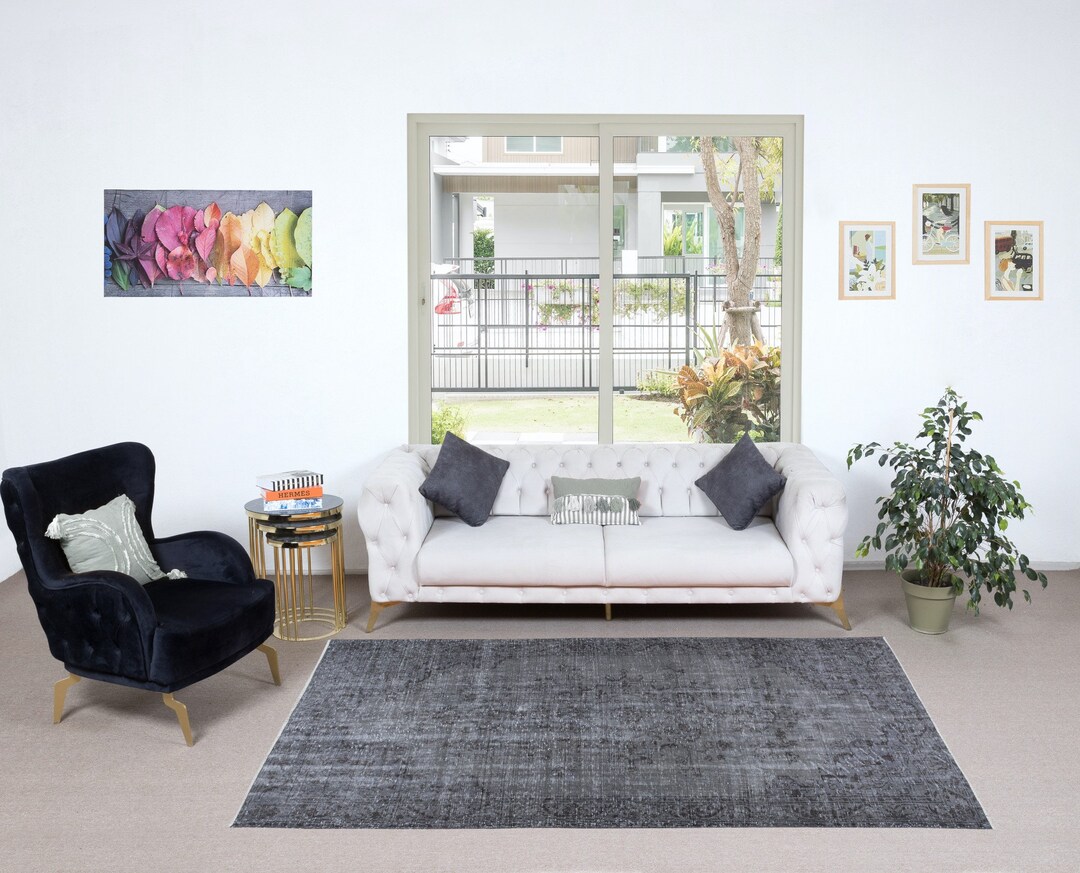 5.5x9 Ft Distressed Handmade Gray Area Rug, Turkish Wool Carpet, Ideal ...