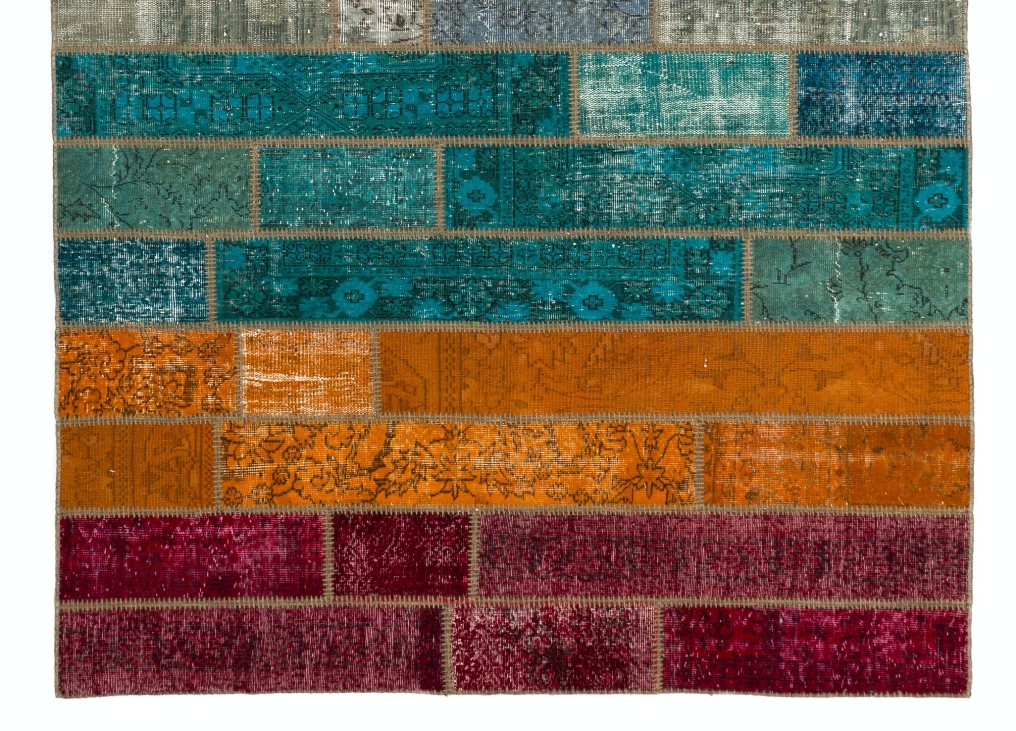 Contemporary Handmade Patchwork Rug, Colorful Wool and Cotton Turkish ...