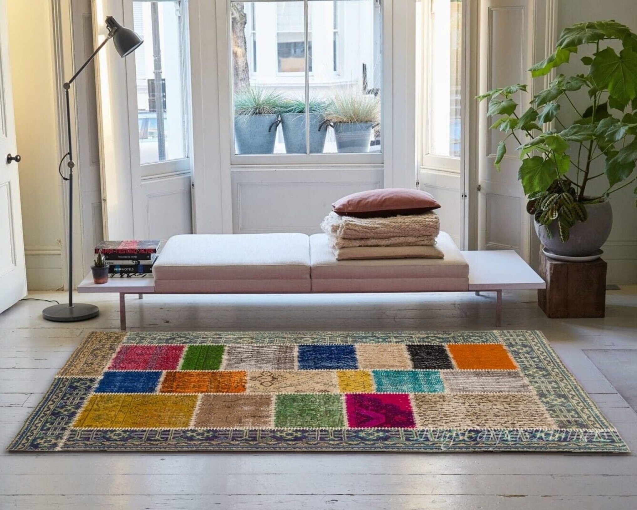 Modern Border Pattern Turkish Patchwork Rug Handmade Colorful - Etsy