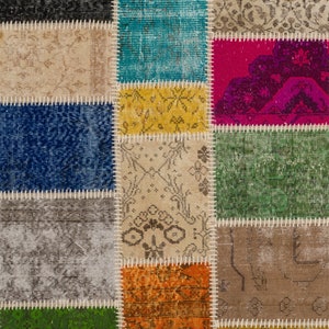 Modern Border Pattern Turkish Patchwork Rug, Bohemian Style Handmade ...