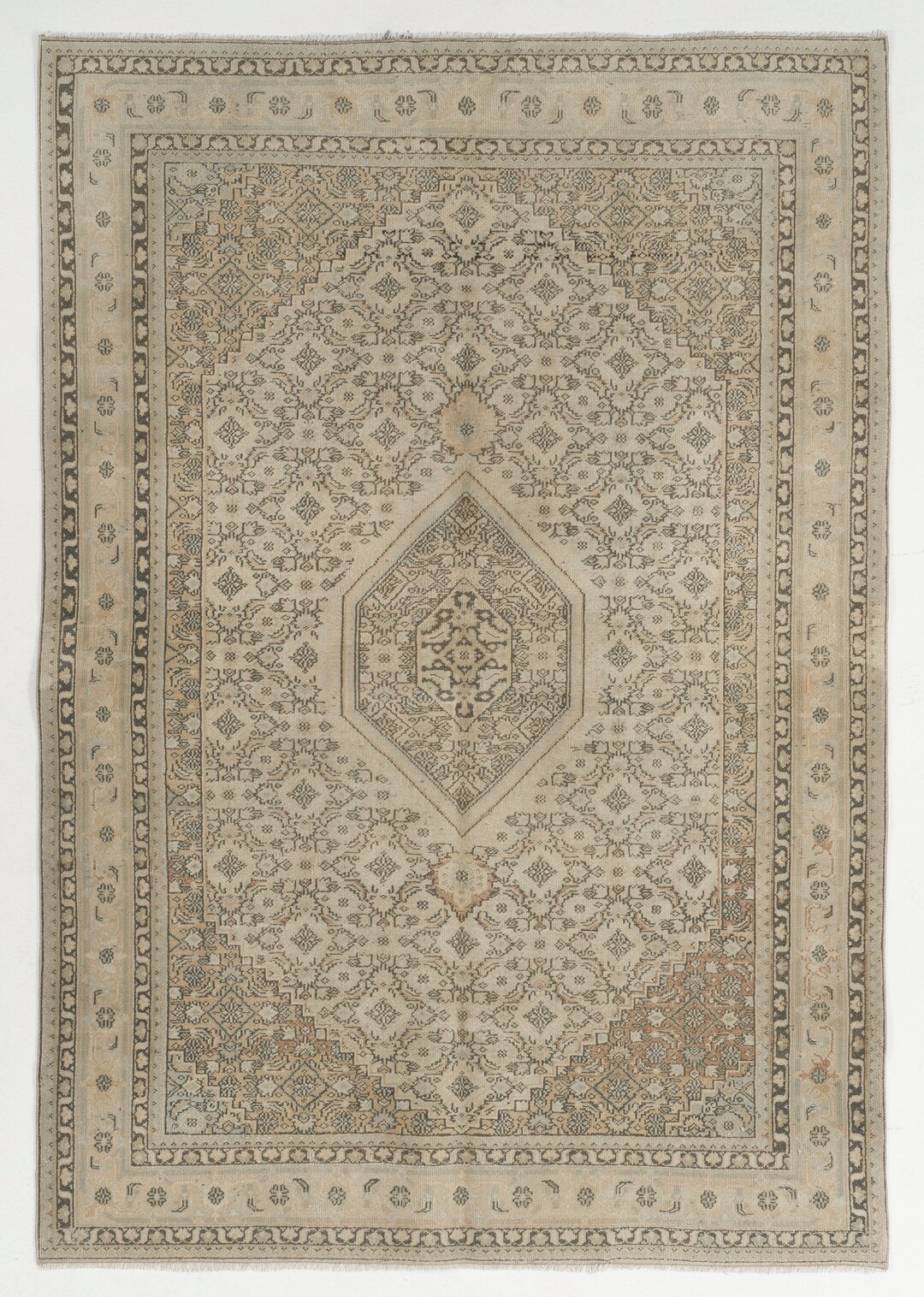 5.4x7.7 Ft One of a Kind Hand-knotted Vintage Oushak Rug in Neutral ...