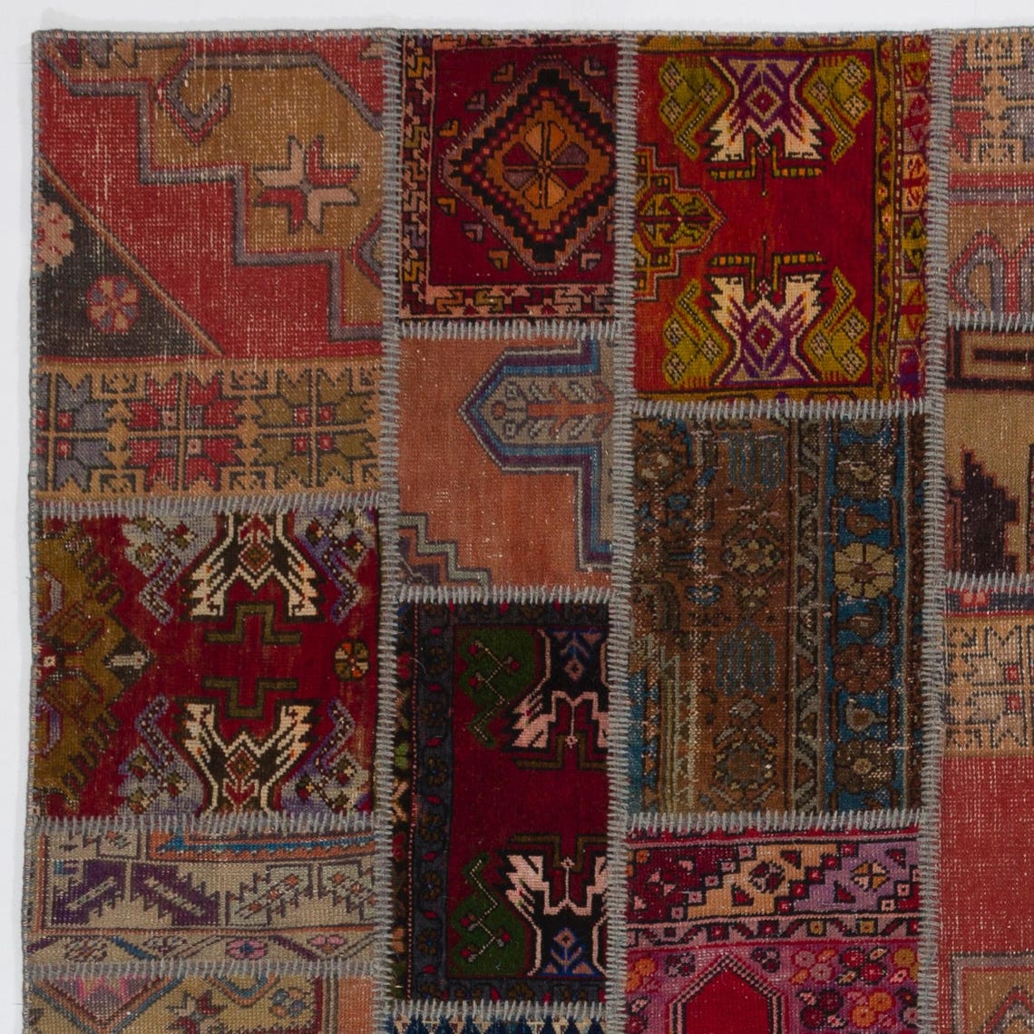 Modern Handmade Patchwork Rug, Wool and Cotton Turkish Carpet. Custom ...