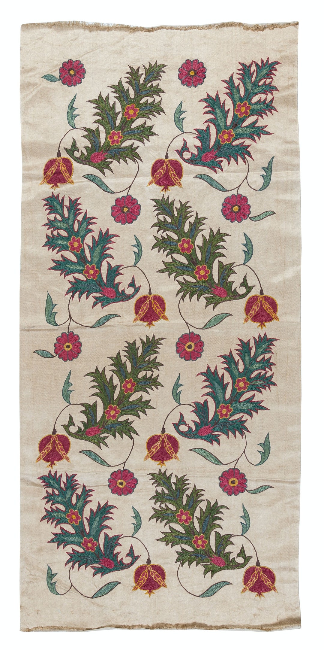 19x42 100% Silk Hand Embroidered Wall Hanging, Boho Wall Decor, Uzbek ...