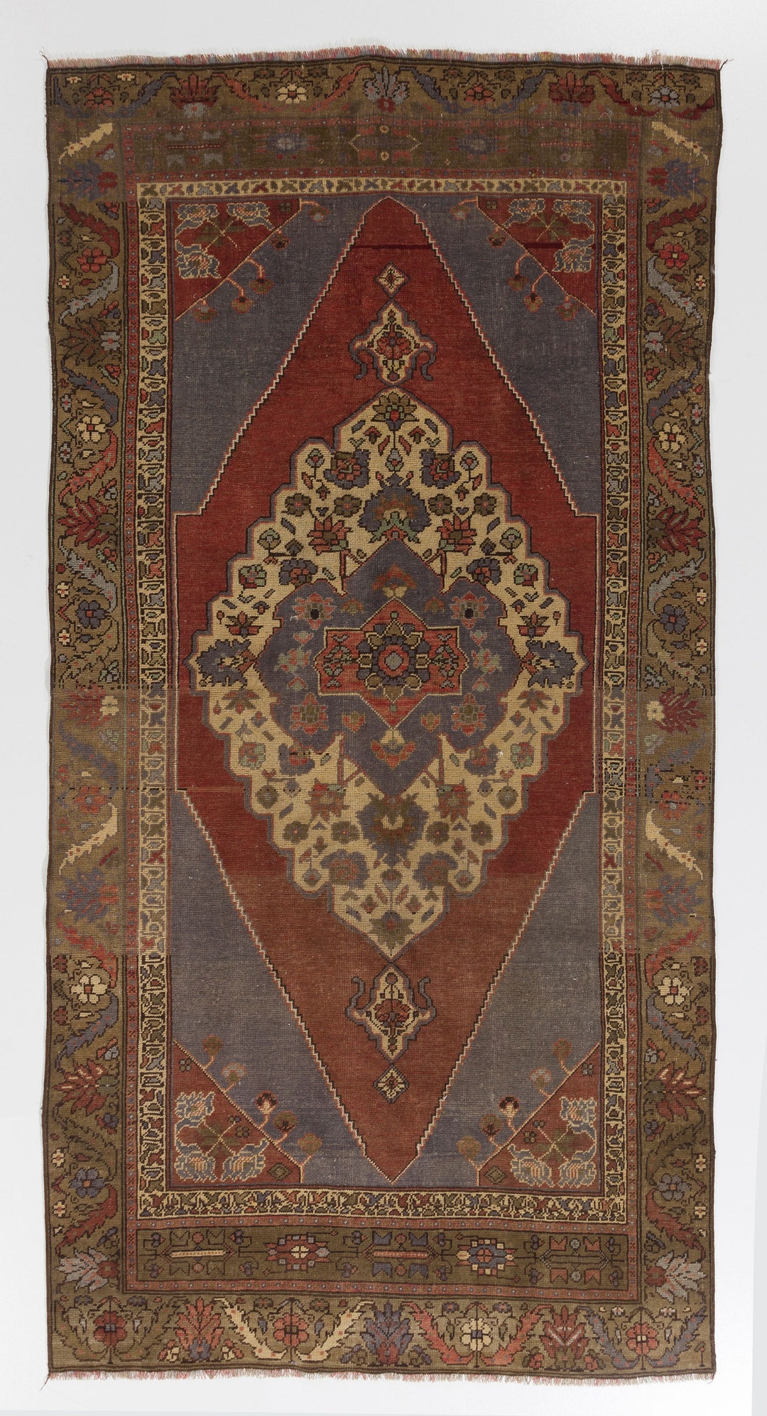5x9.4 Ft Unique Vintage Hand Knotted Red and Blue Turkish Rug With Soft ...