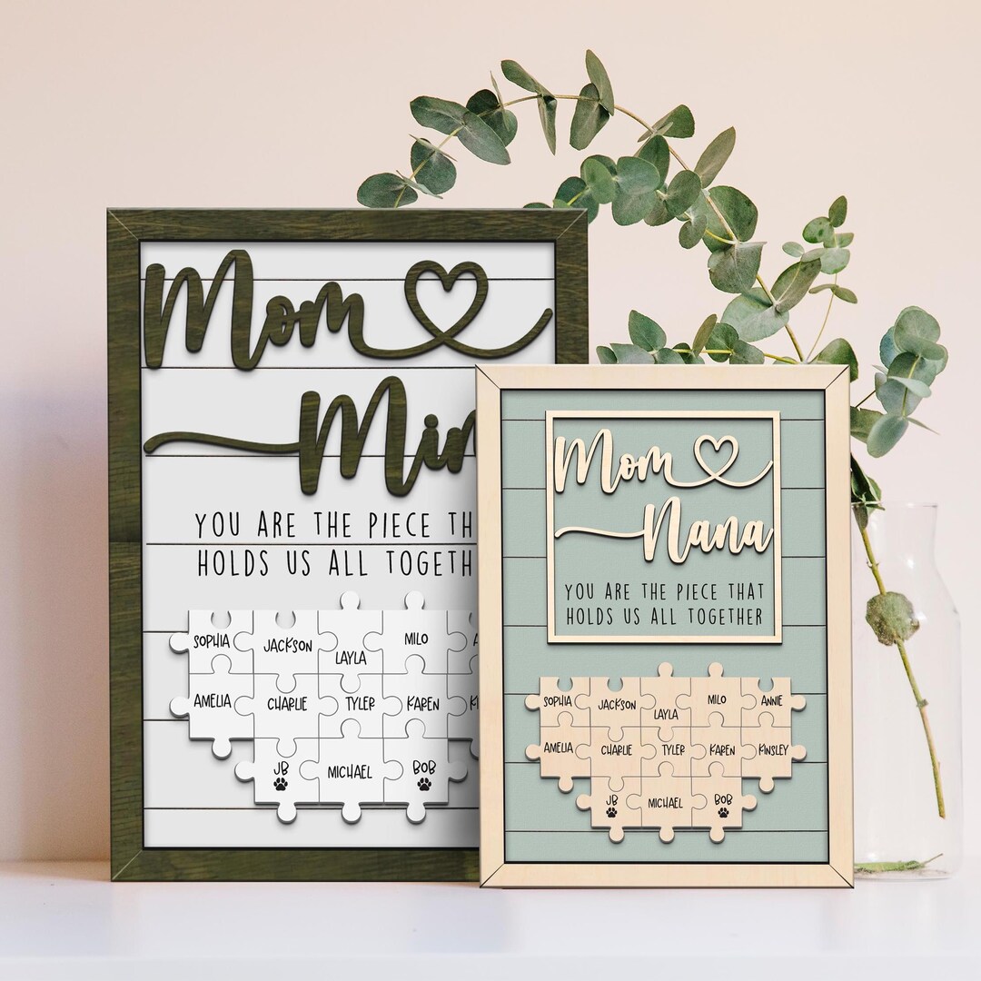 Custom Names Puzzle Kids and Mom Family With Pet Frame, Gift Mom ...