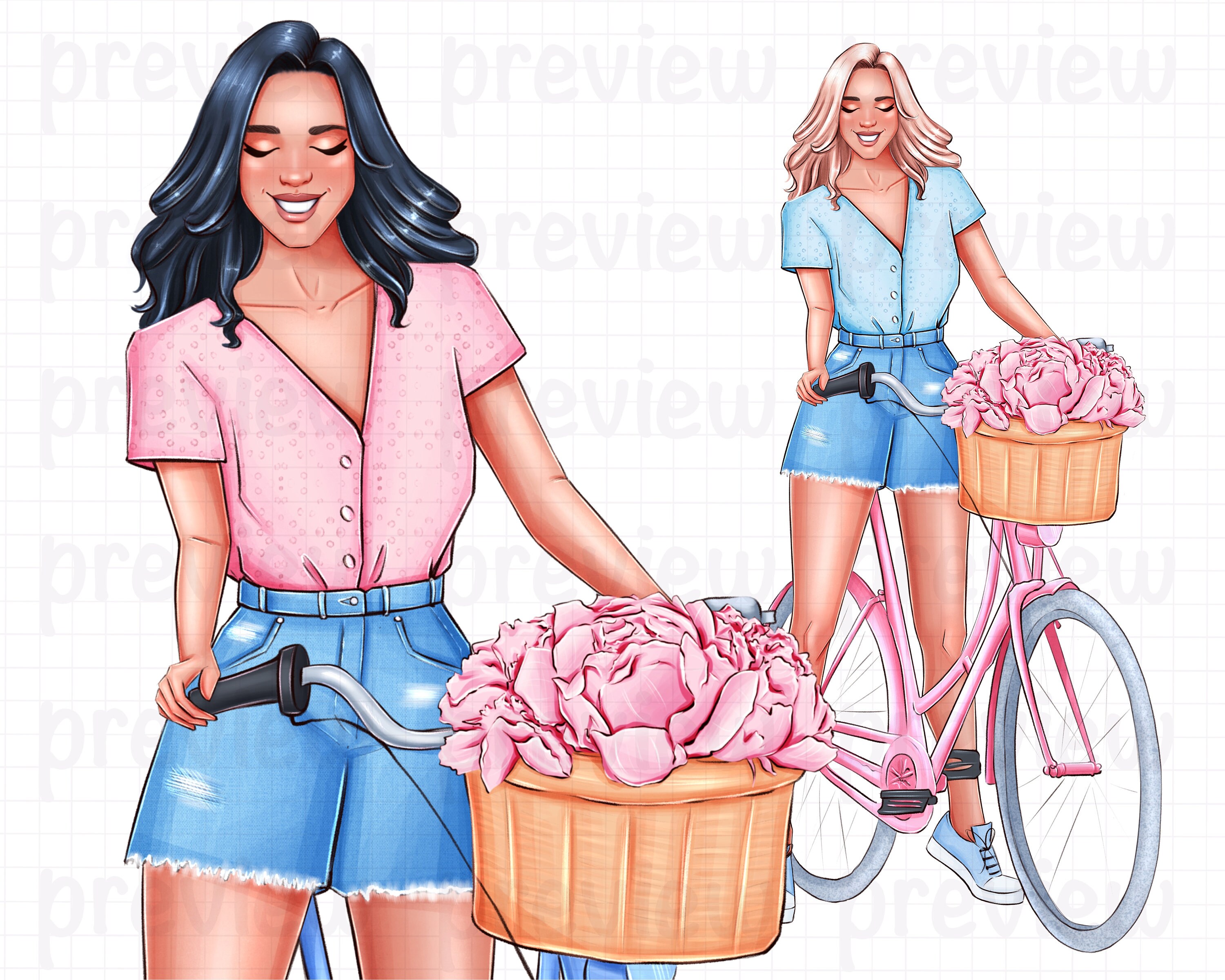 Fashion Girl Clipart African American Girl Clipart Denim - Etsy