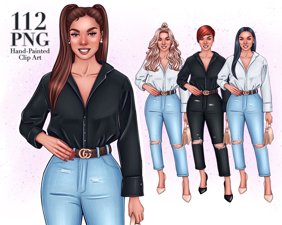 Casual Denim Girl Clipart, Street Fashion Girl, Fashion Girl Clipart ...