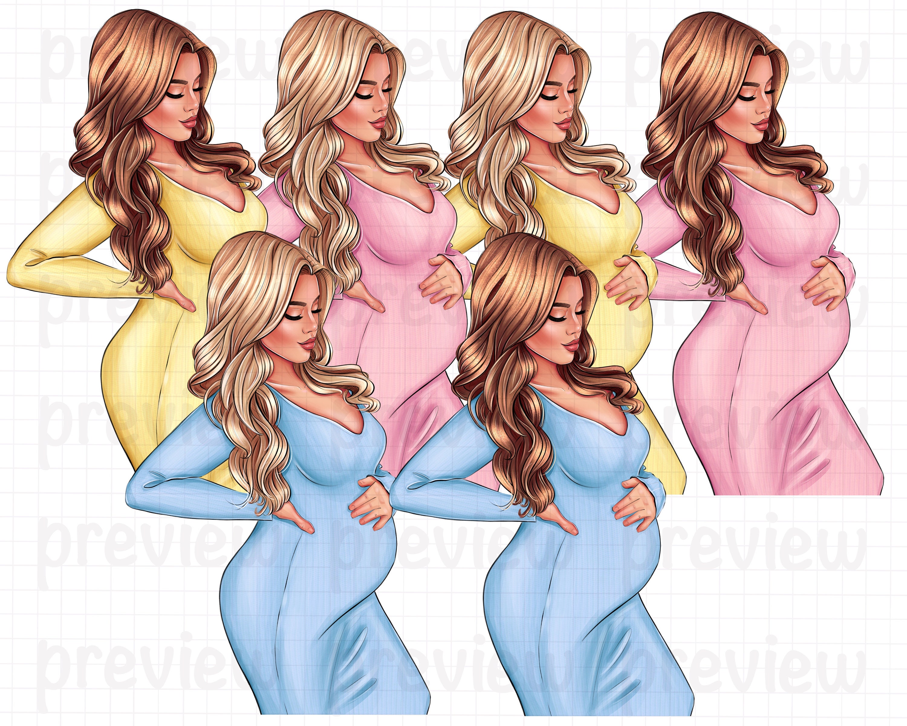 Pregnancy Clipart Fashion Girl Clipart Pregnant Women Etsy