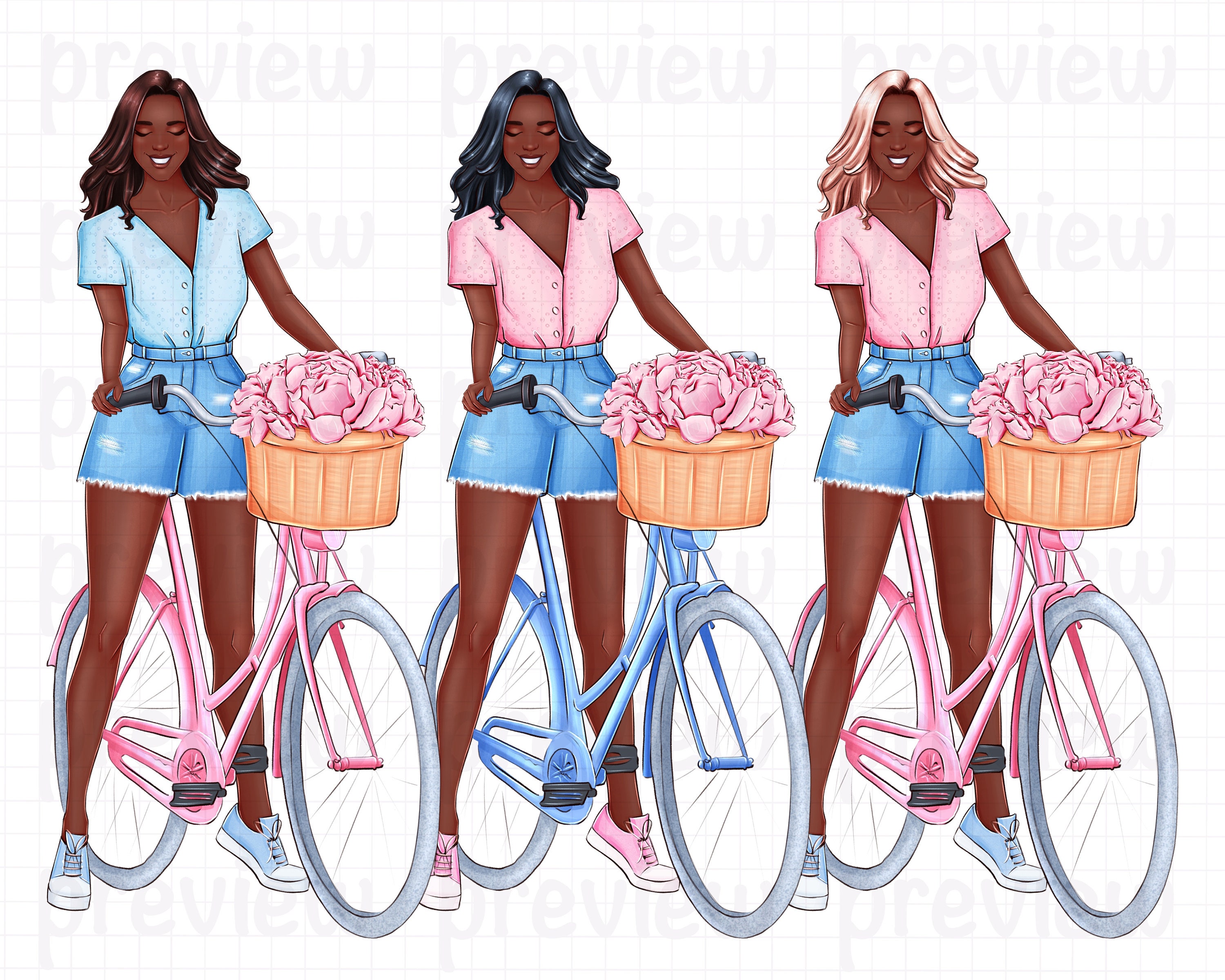 Fashion Girl Clipart African American Girl Clipart Denim | Etsy