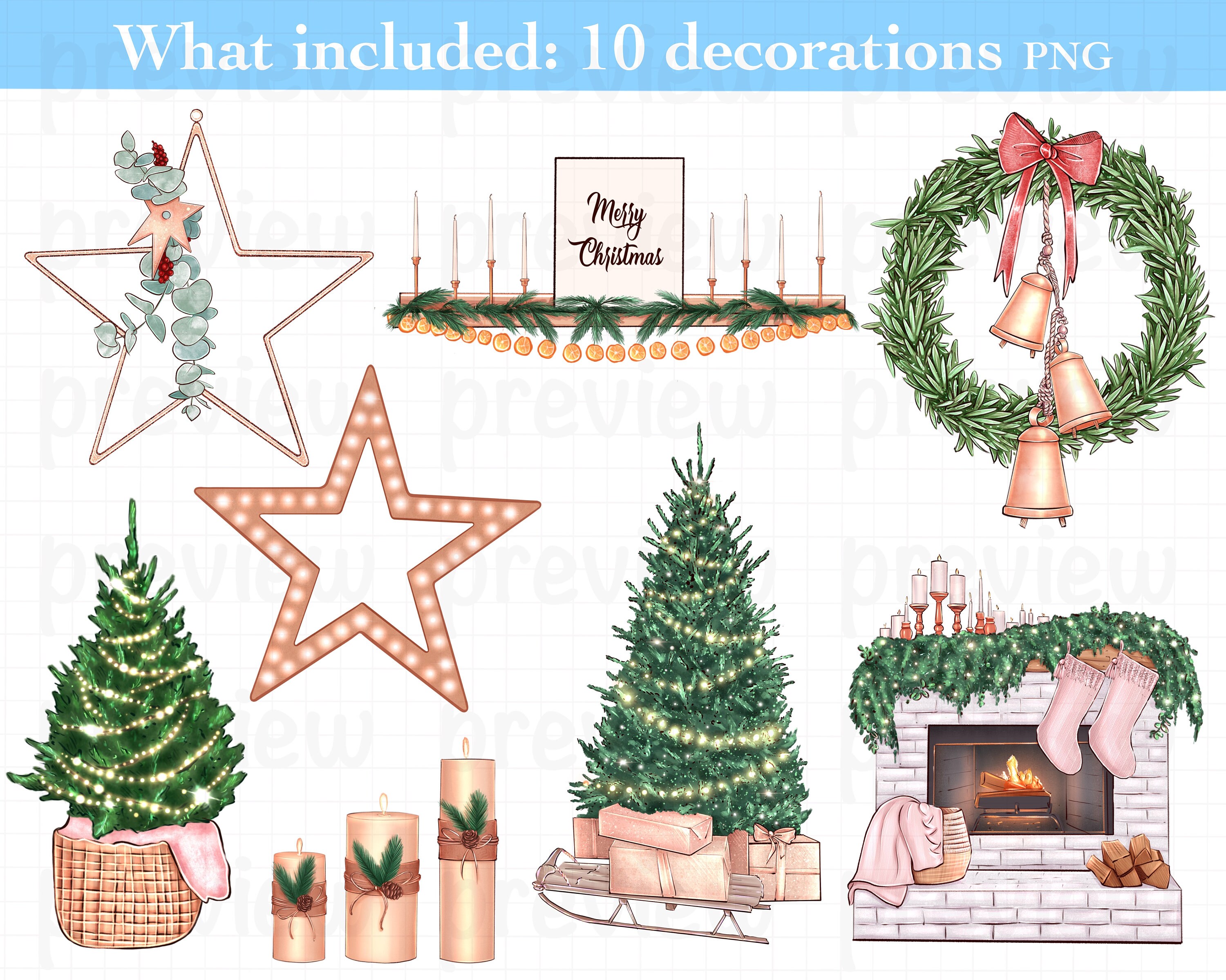 Natural Christmas Clipart Merry Christmas Christmas | Etsy