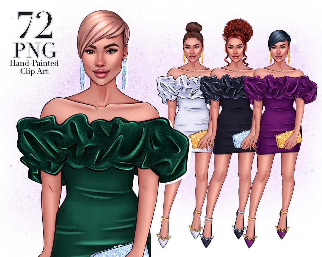 Evening Collection, Fashion Girl Clip Art, Dress Clipart, Planner Girl ...