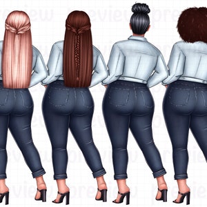 Denim Curvy Girls Clipart, Fashion Girl Clipart, Planner Clipart ...