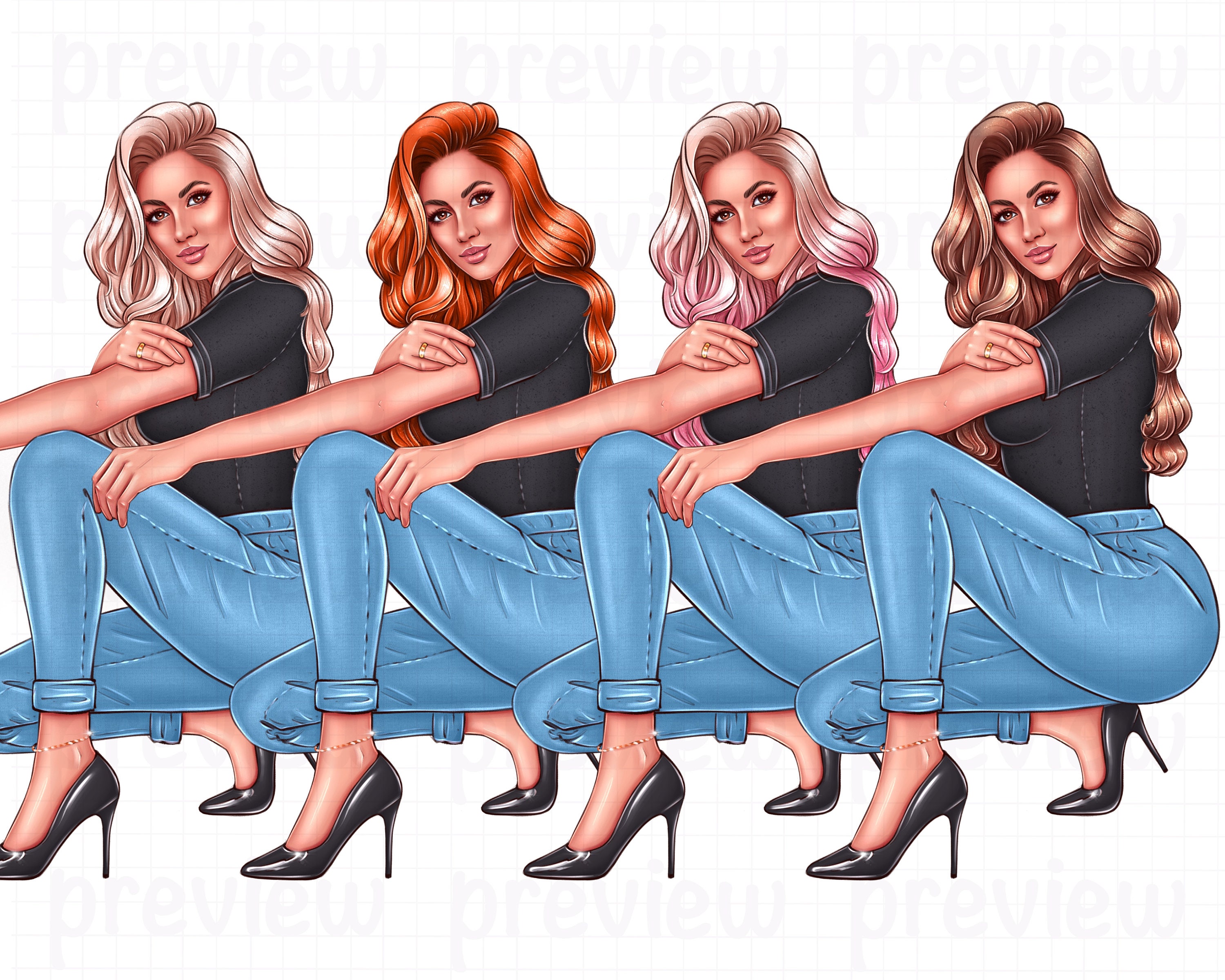 Fashion Girl Clipart Planner Clipart Denim Girl Clipart - Etsy