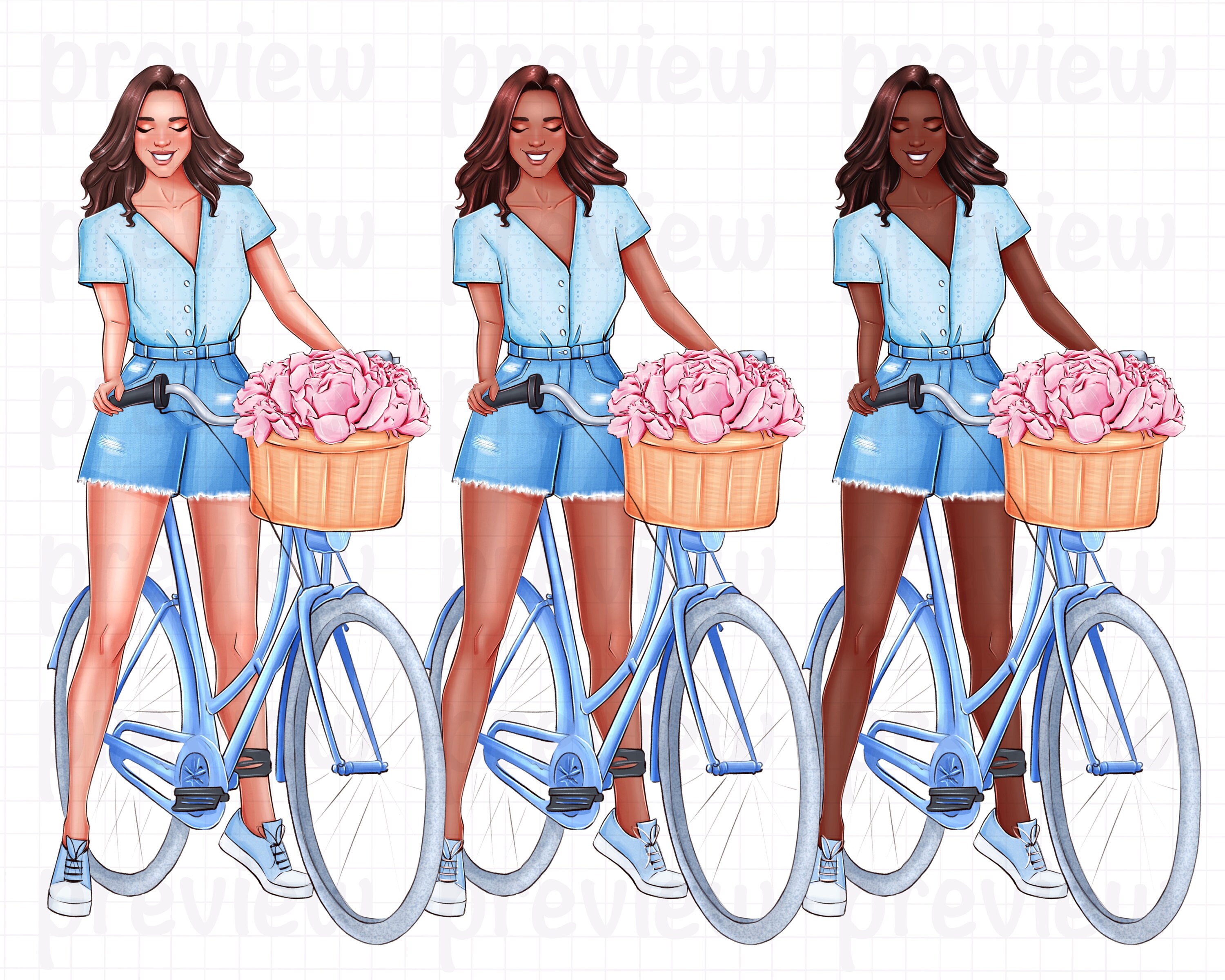 Fashion Girl Clipart African American Girl Clipart Denim | Etsy