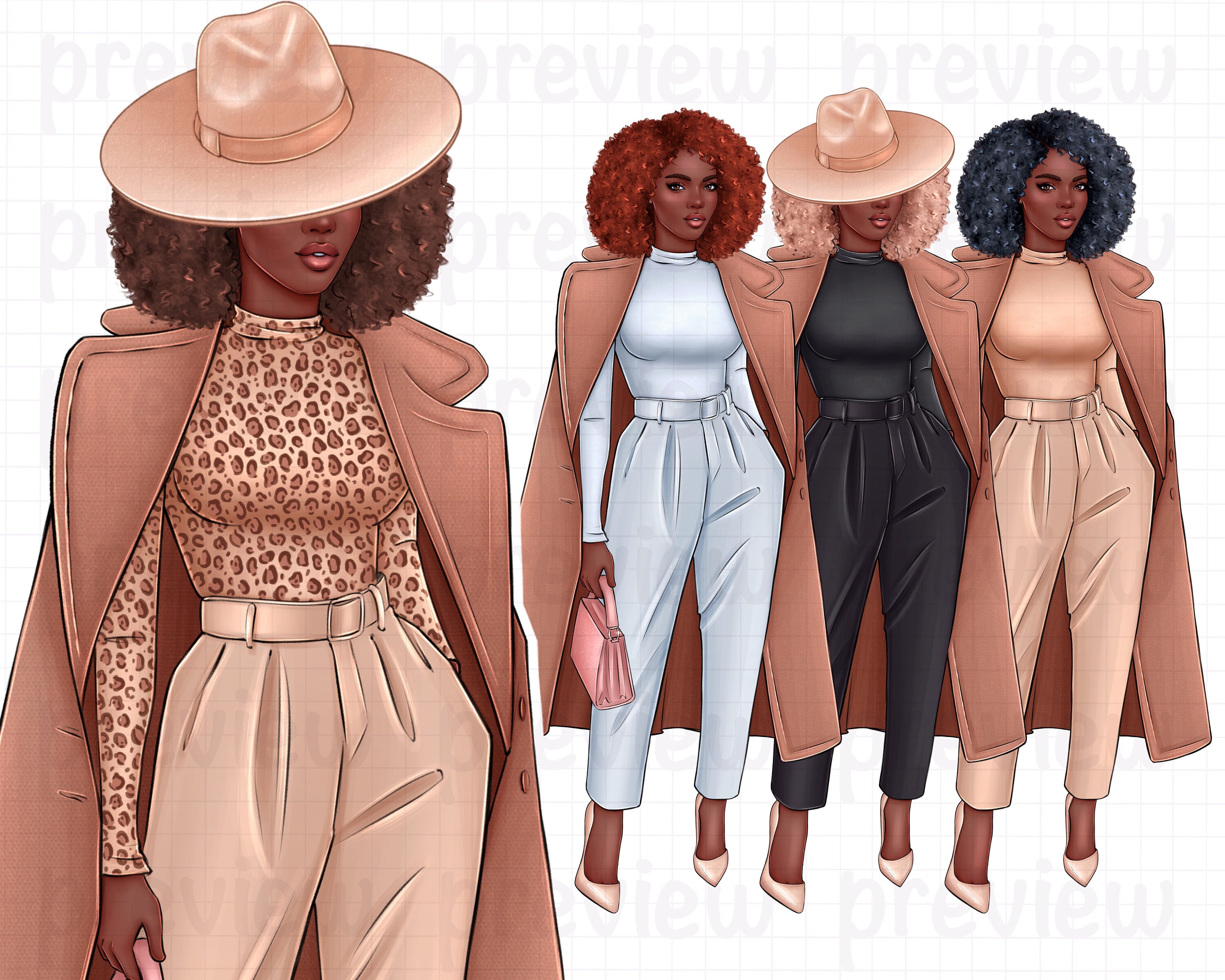 African American Fall Fashion Boss Girl Clipart Street - Etsy