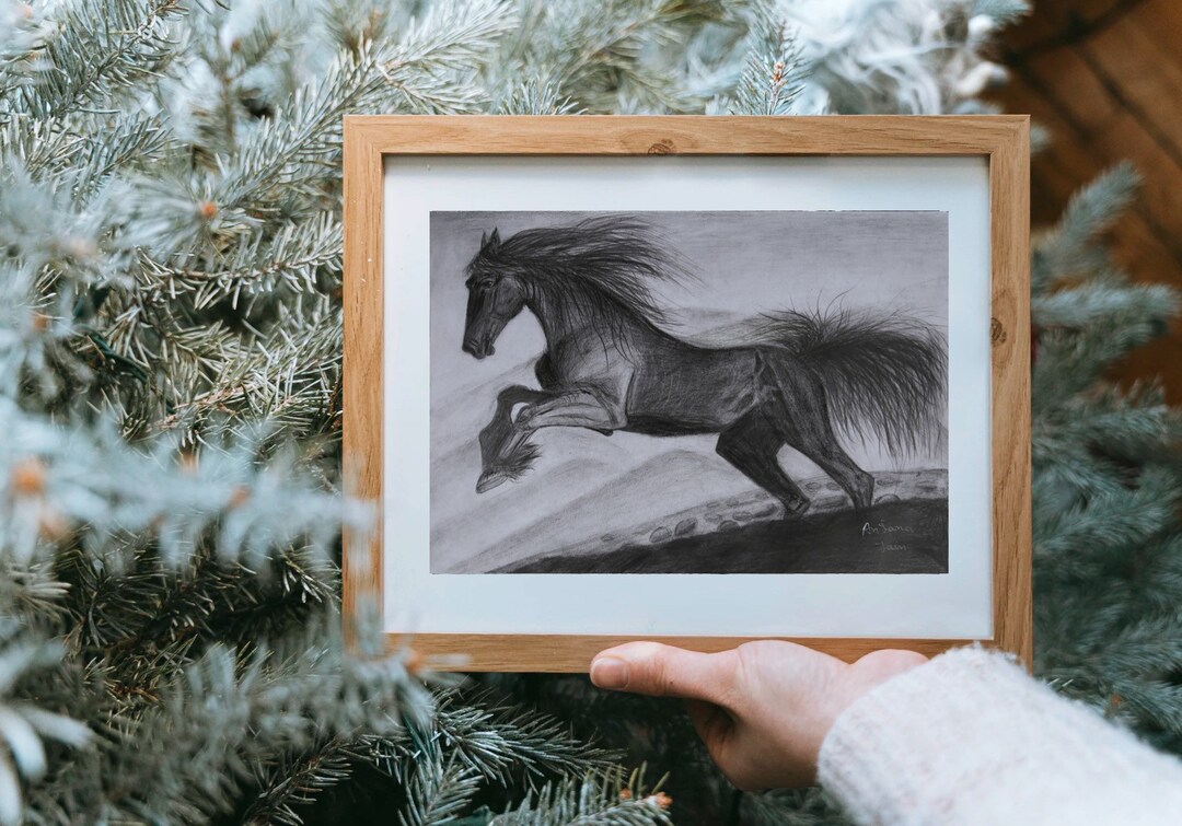 Original Hand Made GYPSY VANNER Horse Charcol Pencil Sketch Drawing on ...