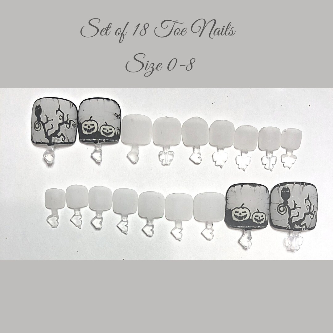 Frosted White - Press on Toe Nail Set- (set of 18 Sizes 0-8) Toe Nails ...