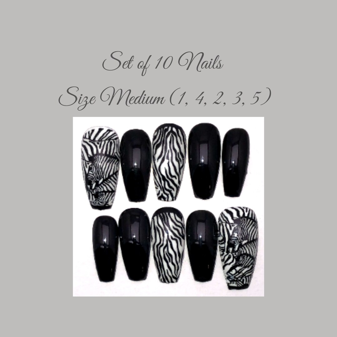 Zebra Press-on Nail Set - Long Ballerina (size Medium) - Etsy