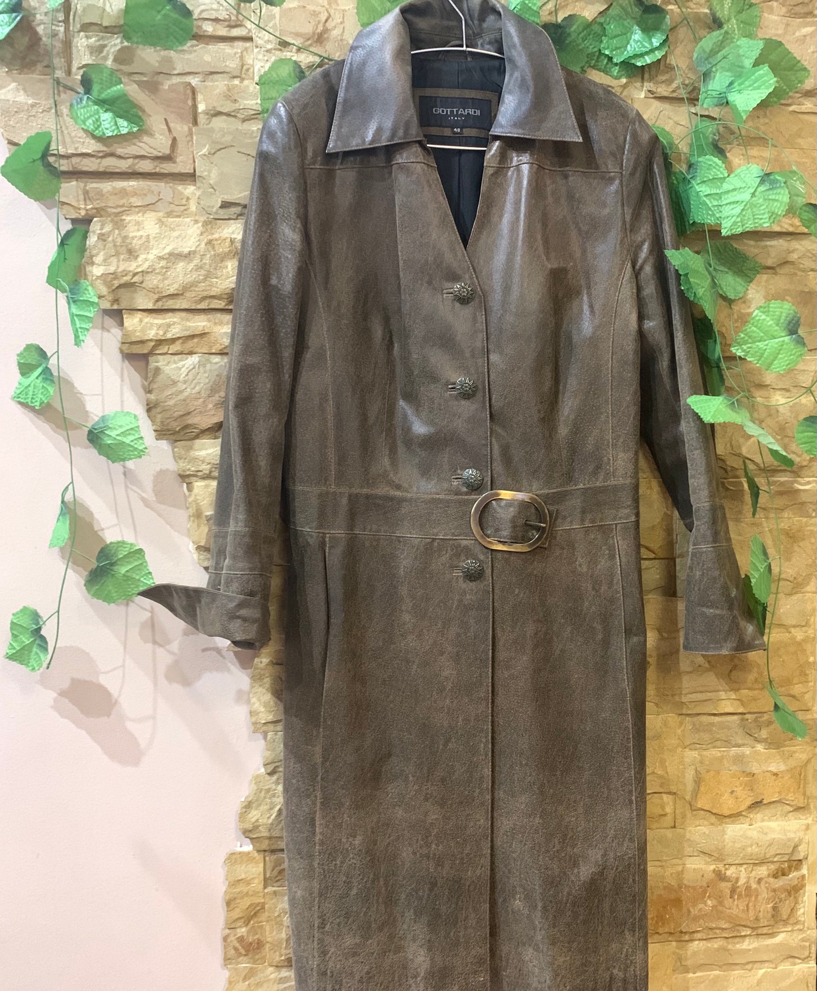 Italian Vintage Leather Coat Pigskin Leather Long Jacket - Etsy