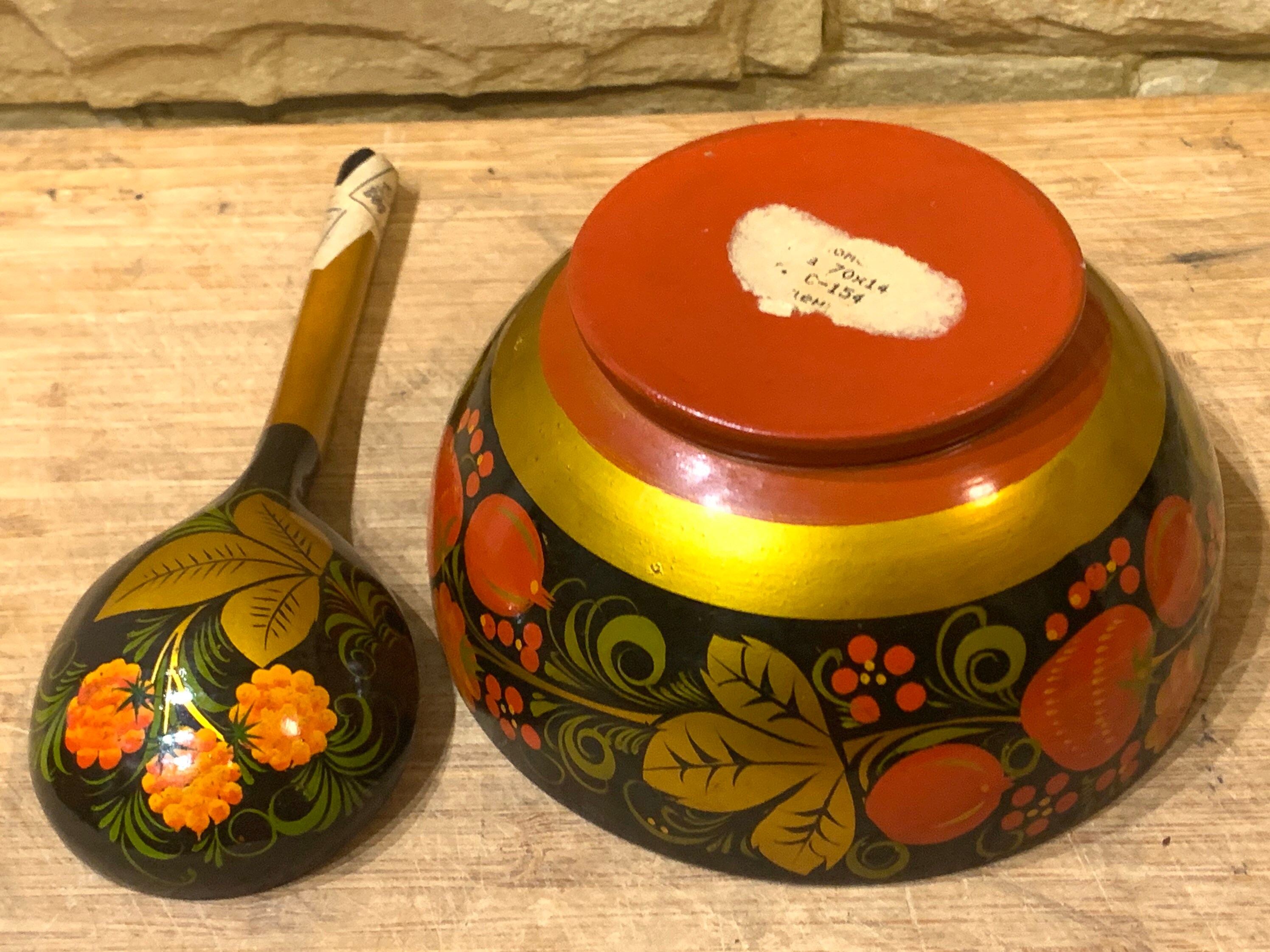 Khokhloma Wooden Dishes Khokhloma Soup Bowl&spoon USSR Wood - Etsy