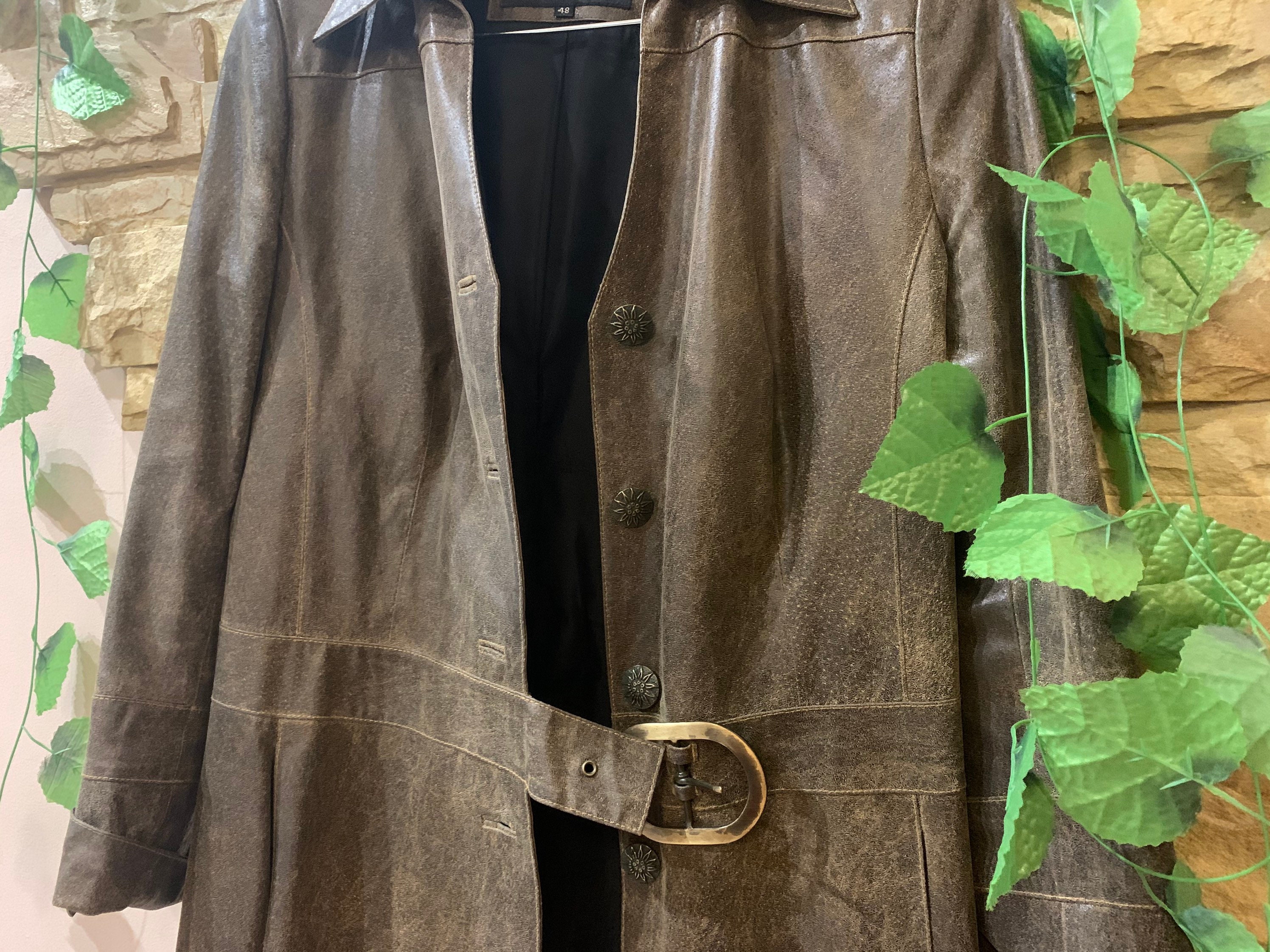 Italian Vintage Leather Coat Pigskin Leather Long Jacket - Etsy