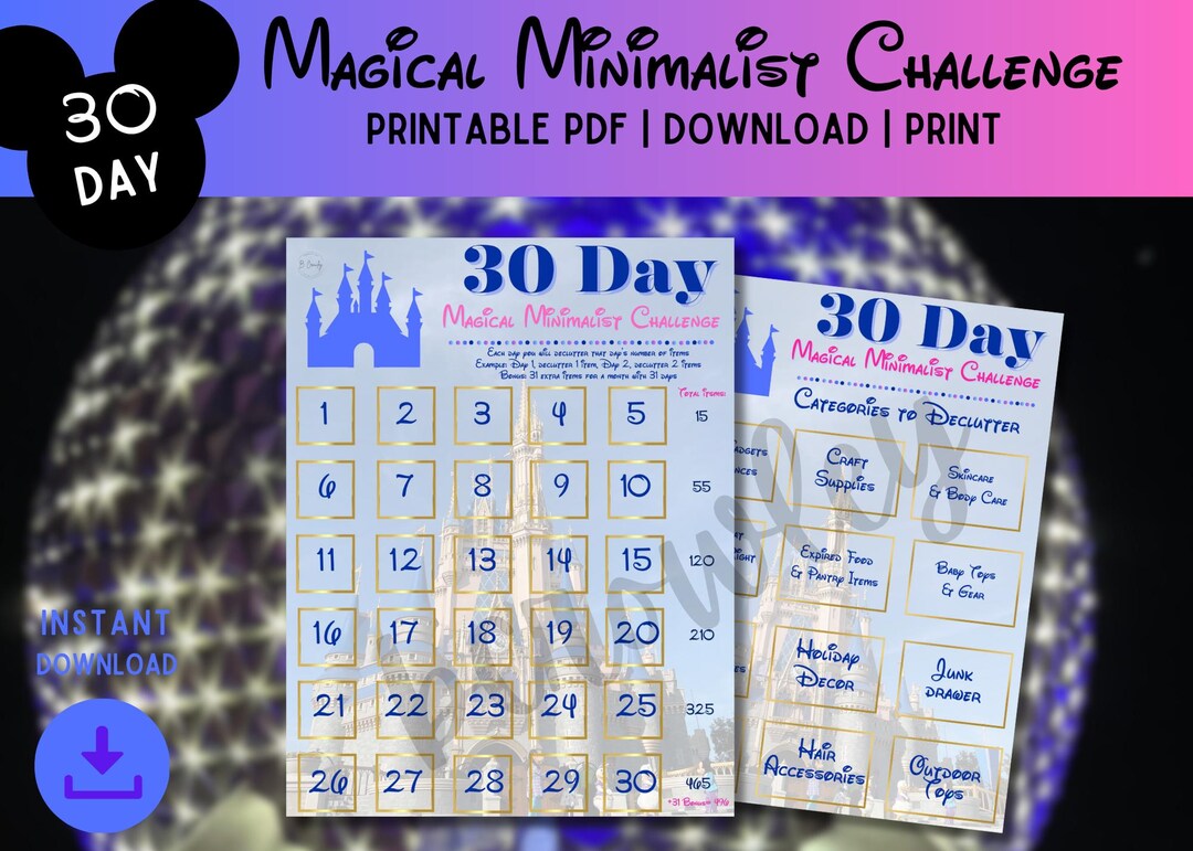 30 Day Magical Minimalist Challenge | Minimalist Challenge Worksheet ...