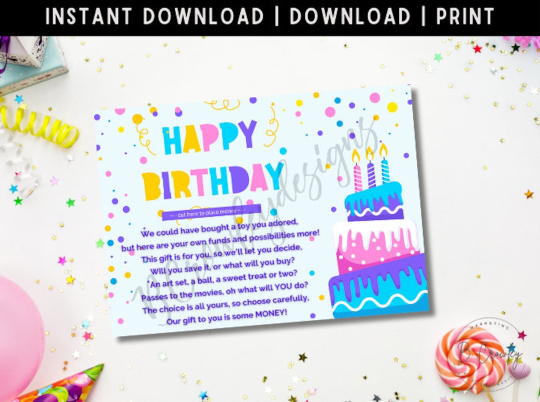 Kids Happy Birthday Money Gift Card | Money Gift Tag | Birthday Card ...