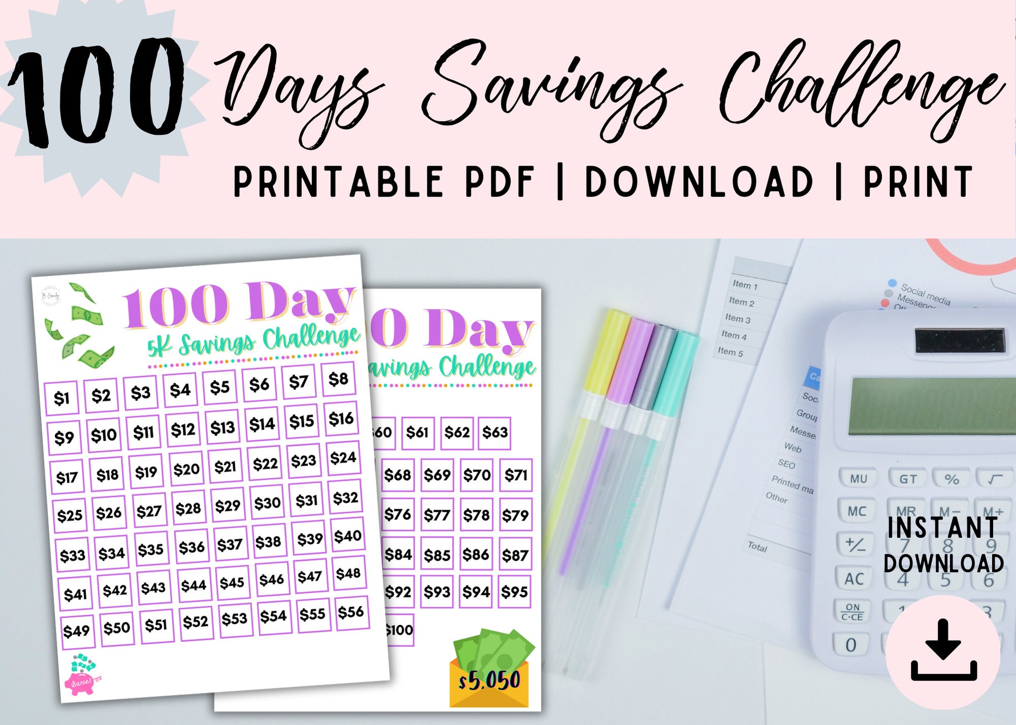 100 Day 5K Savings Challenge | 5K Money Saving Challenge | Money Saving ...