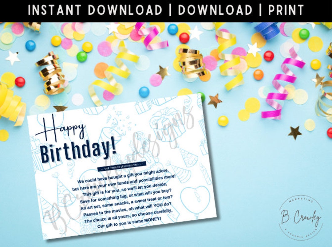 Blue Happy Birthday Money Gift Card | Money Gift Tag | Birthday Card ...