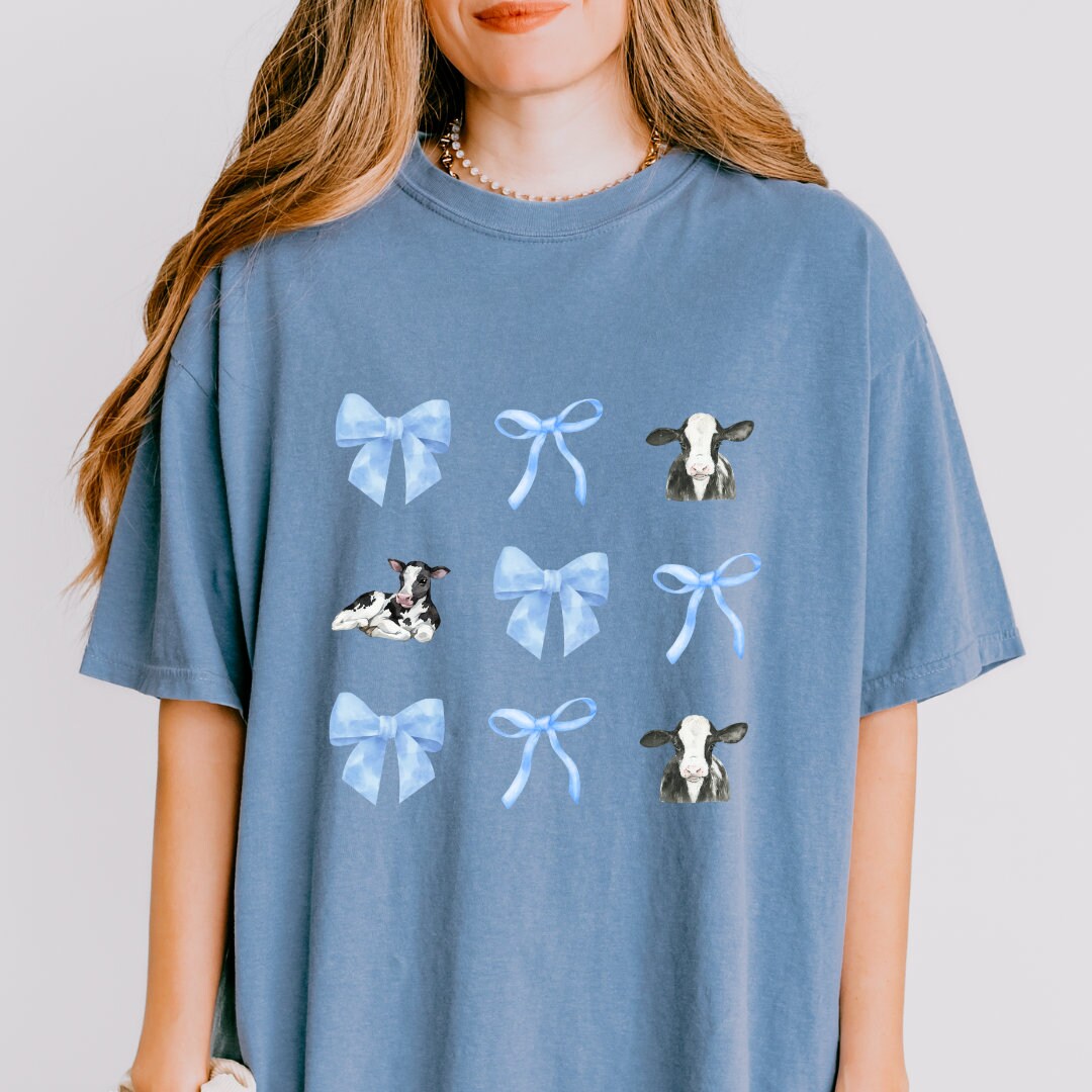 Coquette Cow Shirt With Blue Bows & Cows Pastel Farm Animal Shirt Cute ...