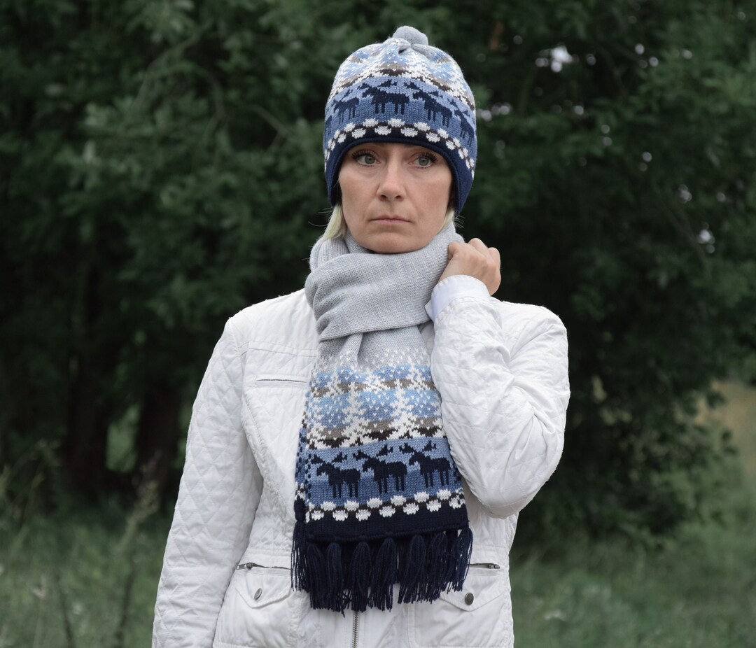 Knitted Winter Scarf Scandinavian Woolen Scarf With Fair Isle Nordic ...