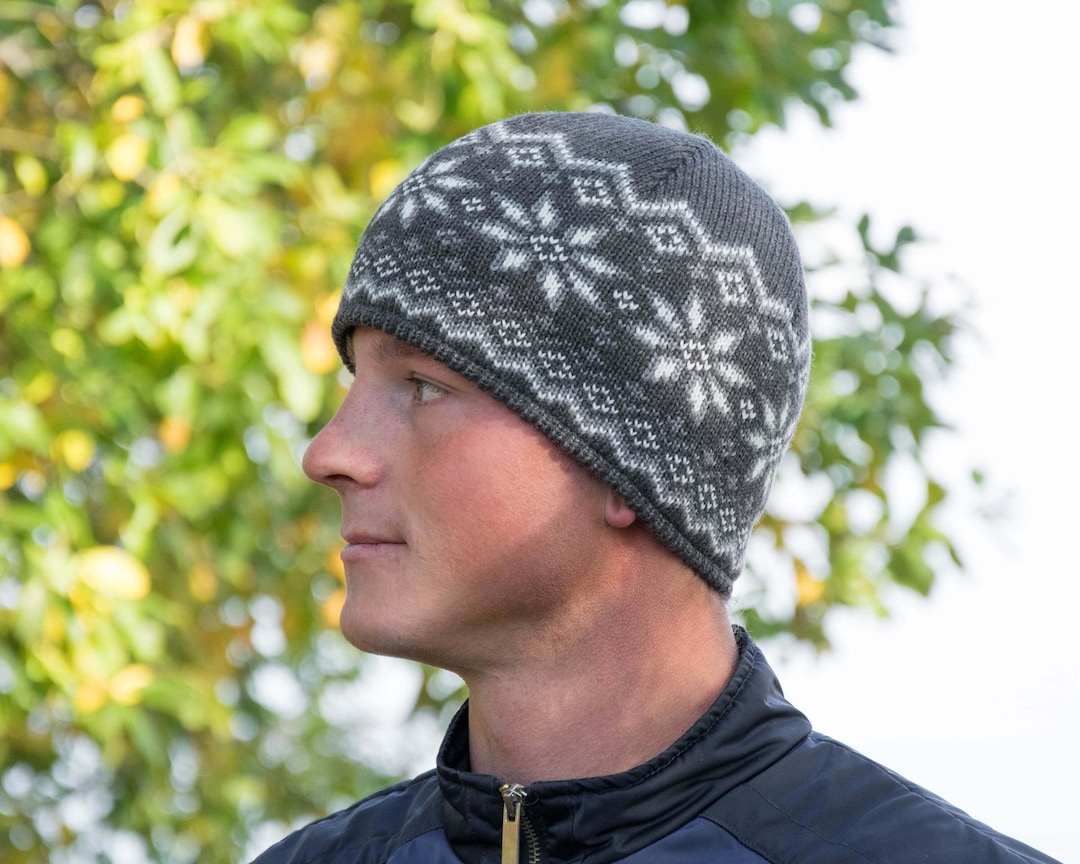 Gray Nordic Woolen Hat With Fair Isle Pattern Beanie for Skiing Hat for ...