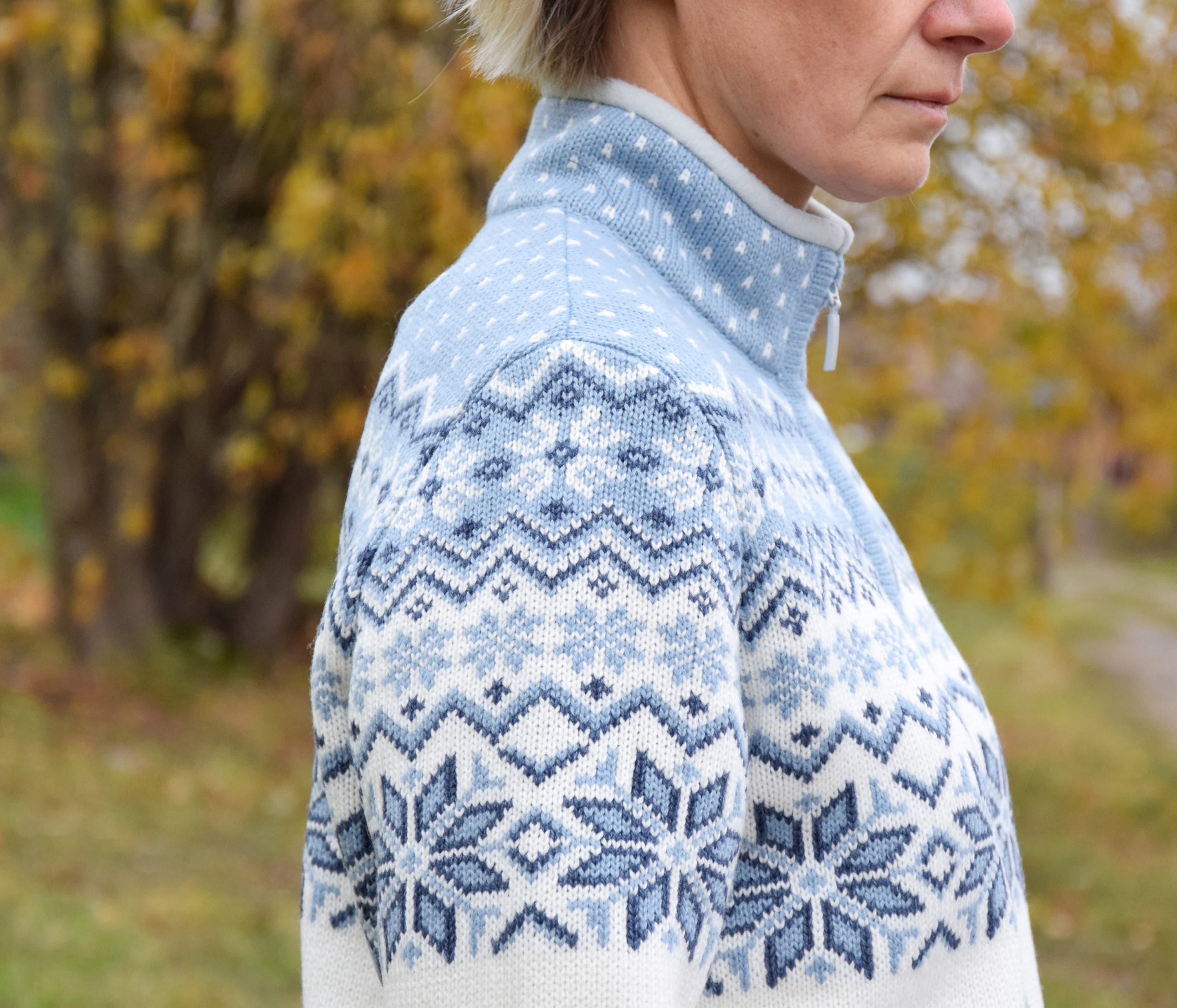 Blue Fair Isle Sweater Knitted Scandinavian Woolen High-neck Cardigan ...