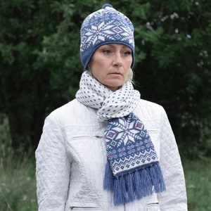 Thick Scandinavian Winter Scarf Blue Nordic Icelandic Woolen Winter Set ...