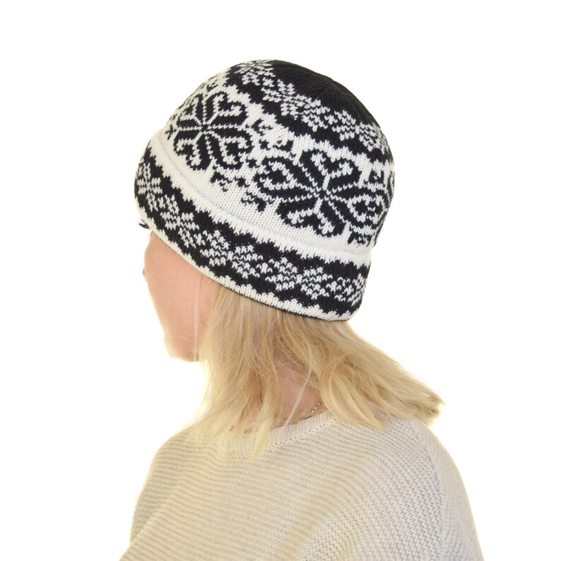 Black Fair Isle beanie Cuffed winter hat with Nordic Icelandic | Etsy