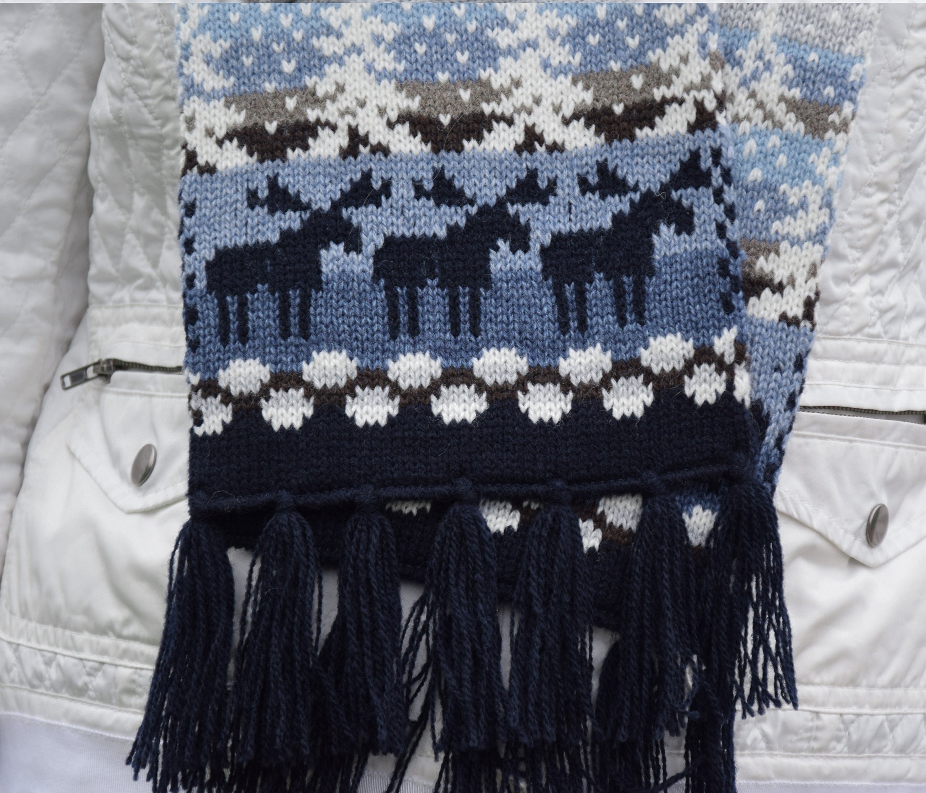 Knitted Winter Scarf Scandinavian Woolen Scarf With Fair Isle | Etsy