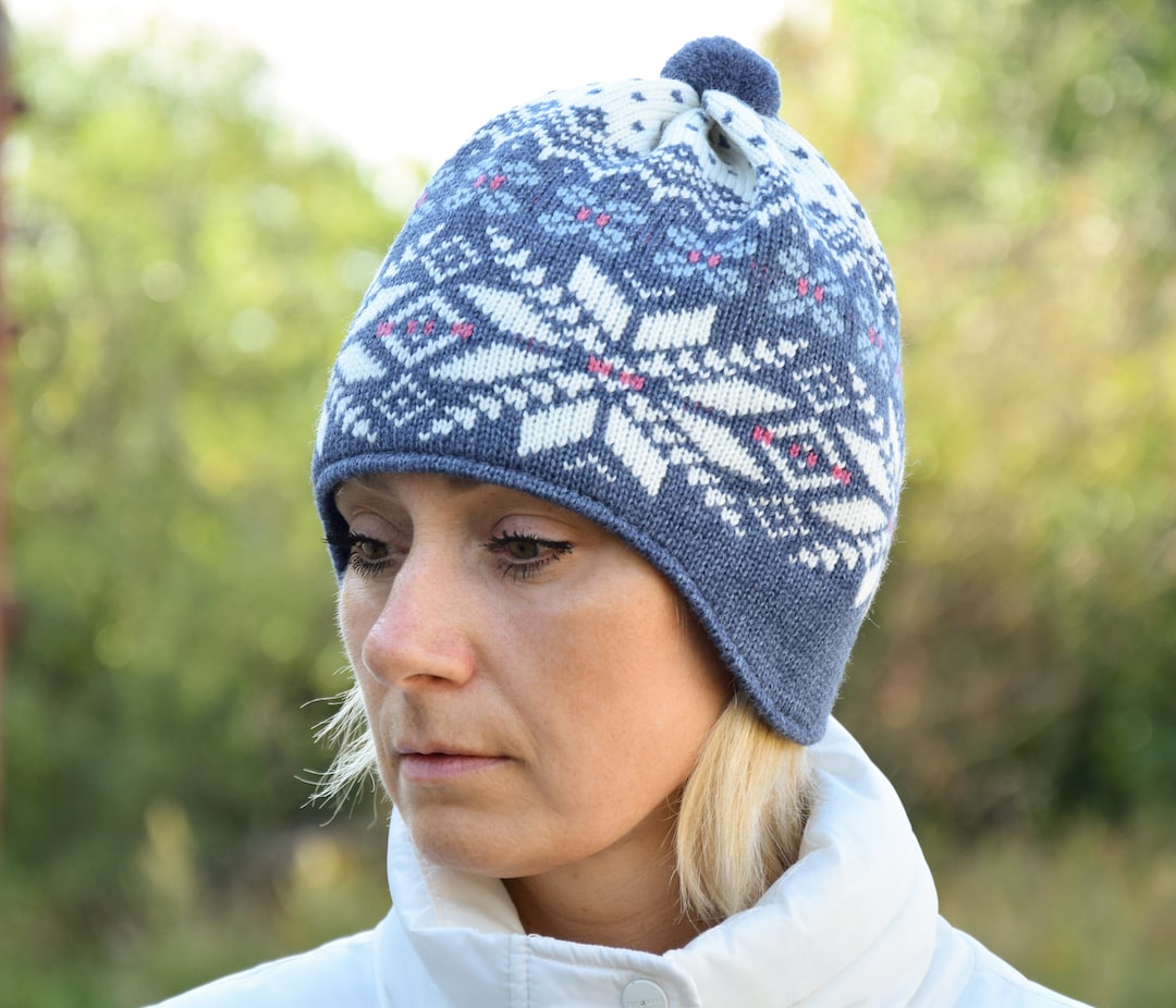 Knitted Skiing Winter Hat With Ear Flops Woolen Nordic Fair Isle ...