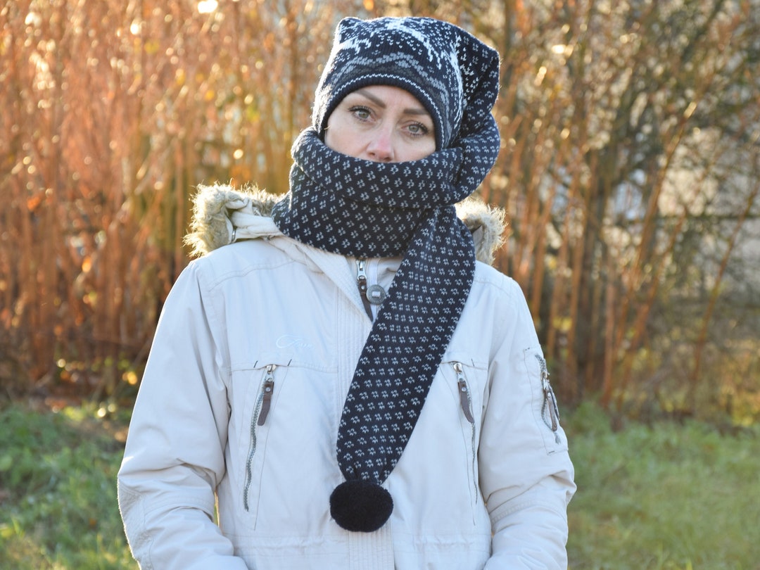 Navy Long Hat Scandinavian Woolen Winter Hat With Reindeer Nordic ...